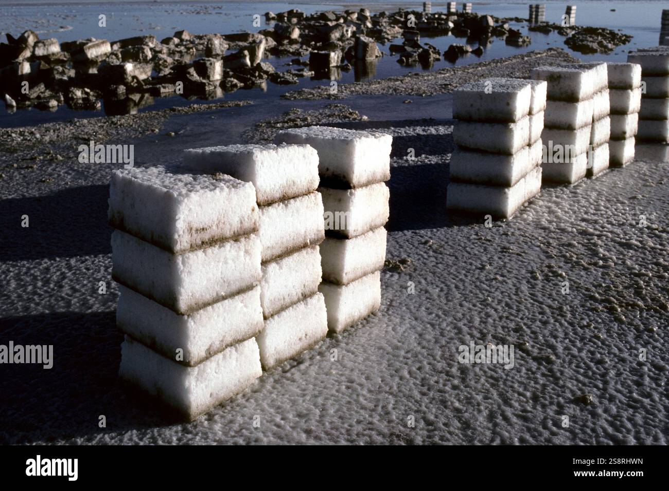 America. Bolivia. Salar De Uyuni. Colchani. Salt Blocks in the Colchani ...