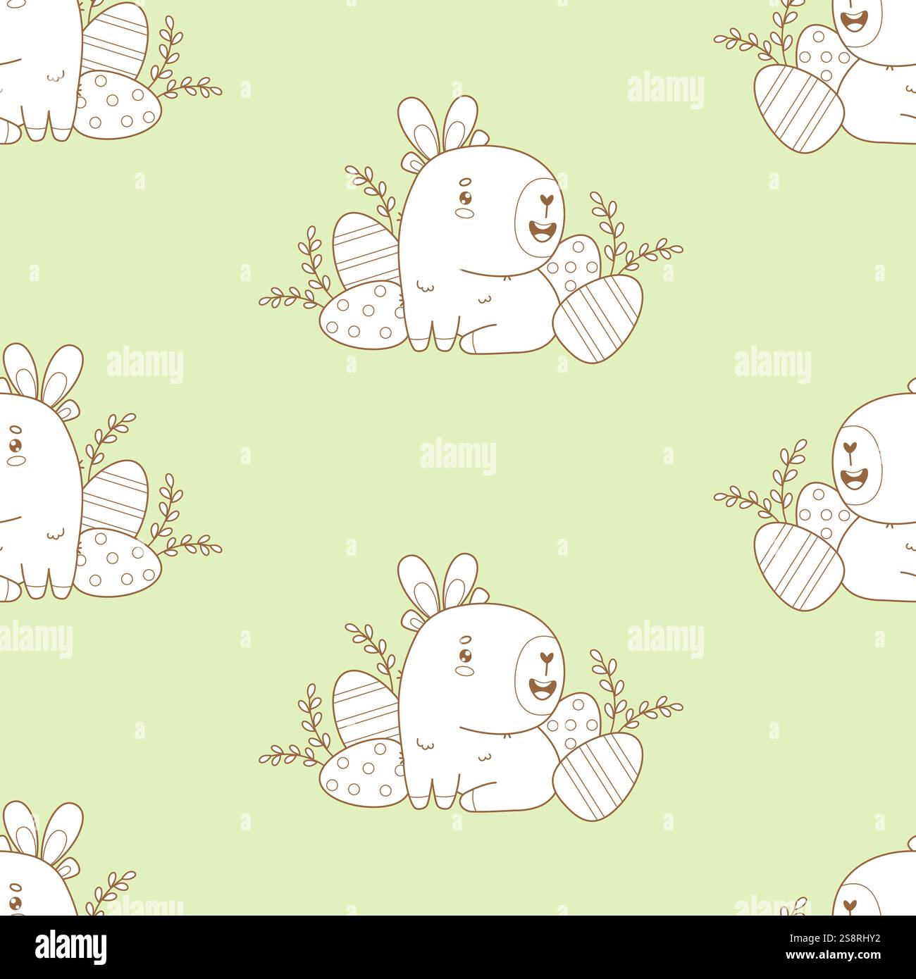Easter Seamless pattern. Cute Capybara with paschal Eggs on green ...