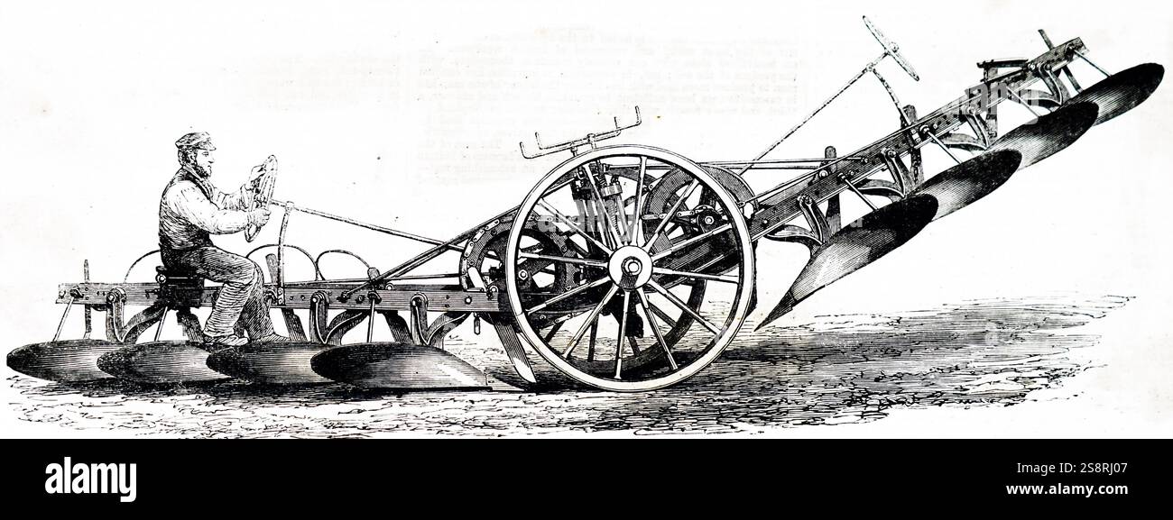 Illustration depicting the steam ploughing engine by John Fowler (1826 ...