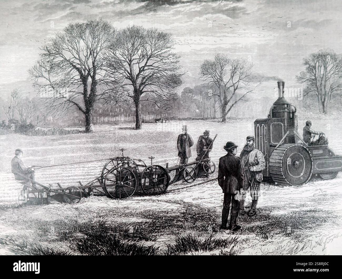Illustration depicting the trial use of the steam plough 'The ...