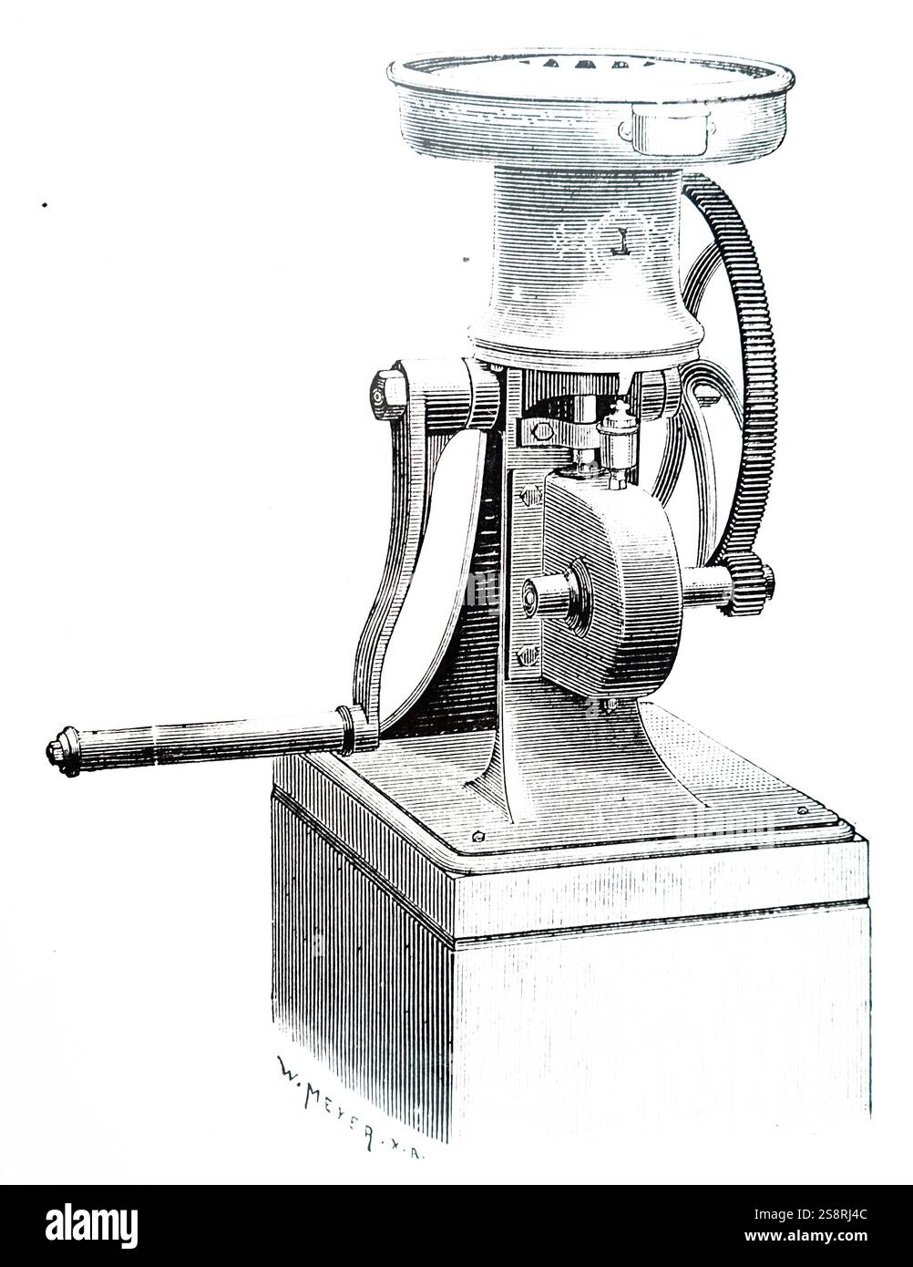 Engraving depicting a small hand-driven Lactocrite, a machine for ...