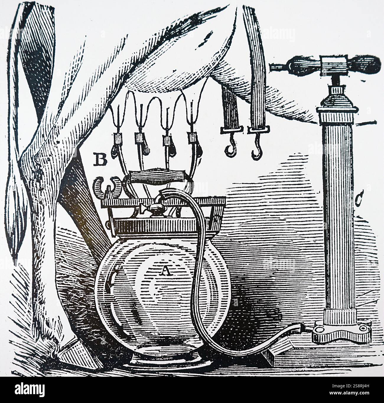 Engraving depicting a milking machine invented by Edward M. Knolling of ...