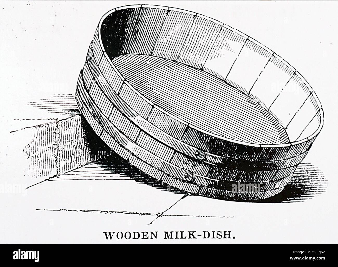 Engraving depicting a wooden milk dish in which the cream was allowed ...