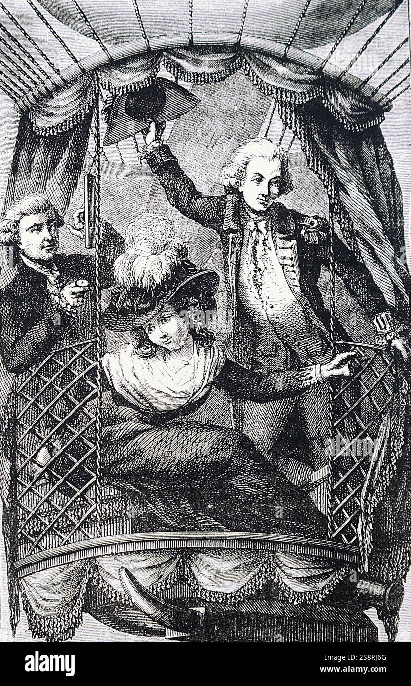 Engraving depicting Vincenzo Lunardi (1759-1839), an Italian aeronaut ...