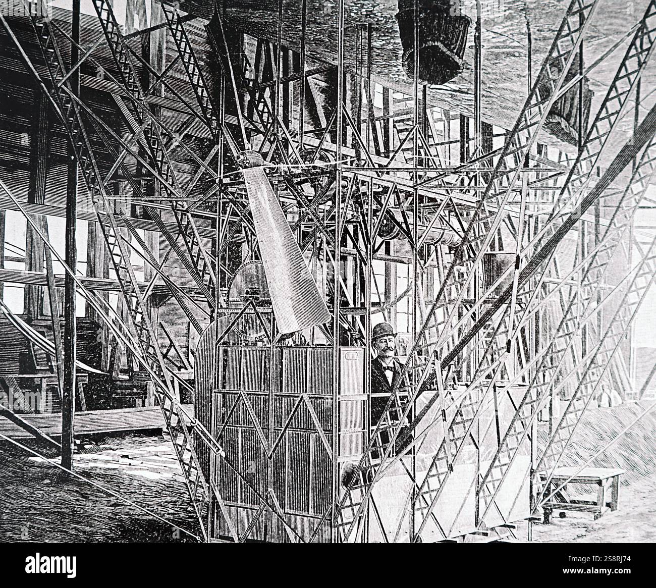 Engraving depicting David Schwarz's aluminium airship, the first metal ...