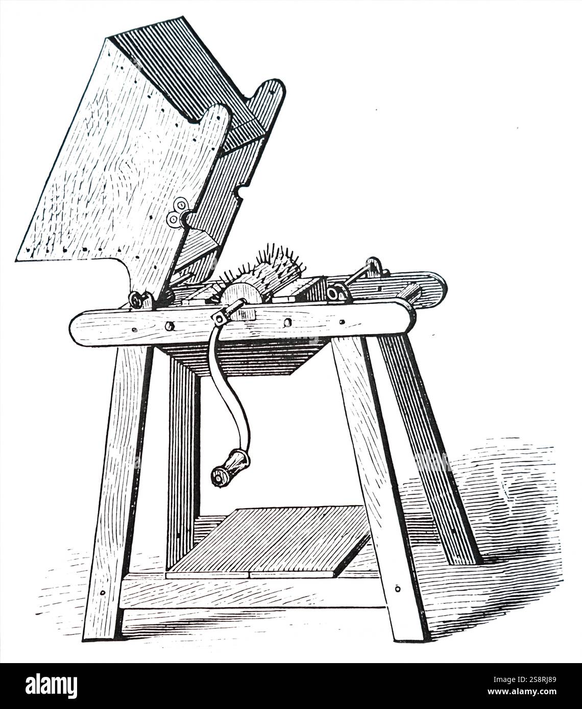 Engraving depicting a curd mill for grinding the curd before placing it ...