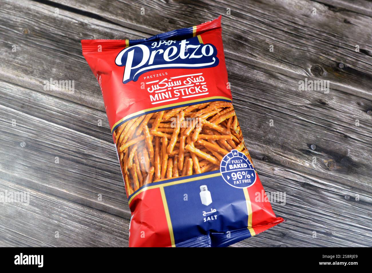 Cairo, Egypt, January 11 2025: Pretzo Pretzels mini sticks, a type of ...