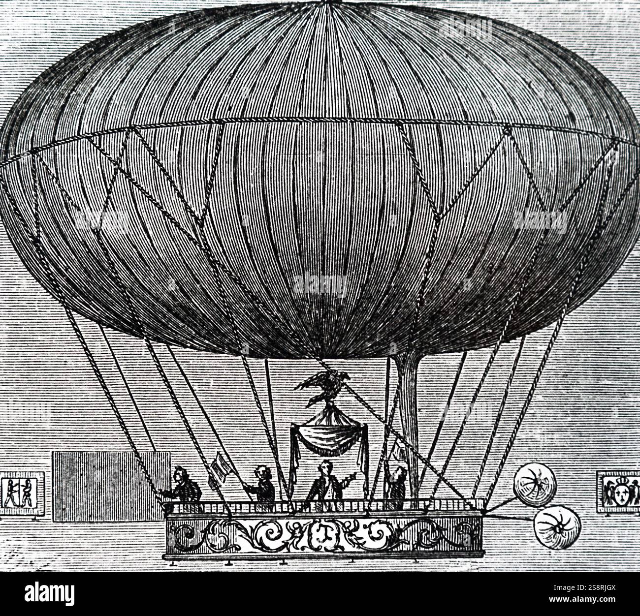 Engraving depicting the Duke of Chartres making a balloon ascent with ...