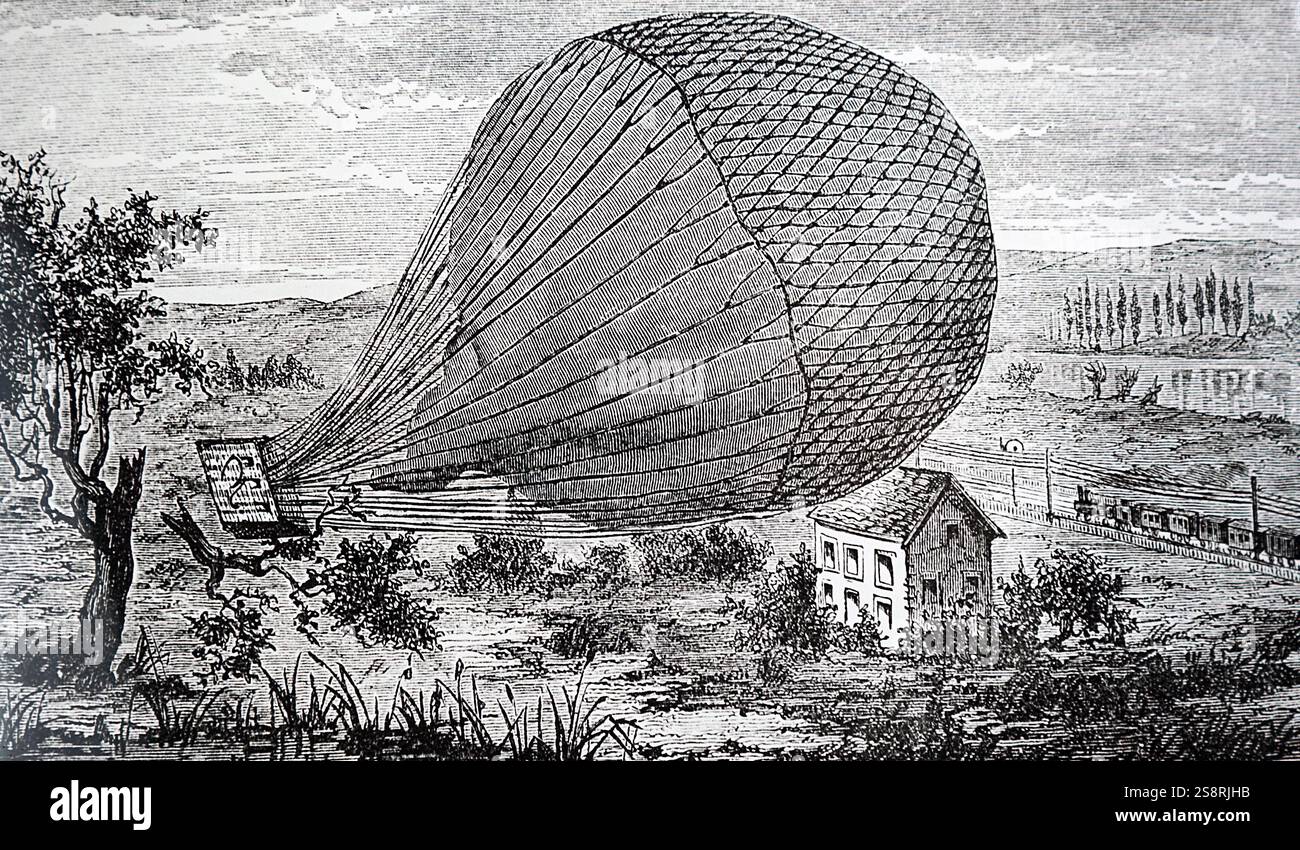 Engraving depicting Nadar's balloon 'Le Geant' which made its debut in ...