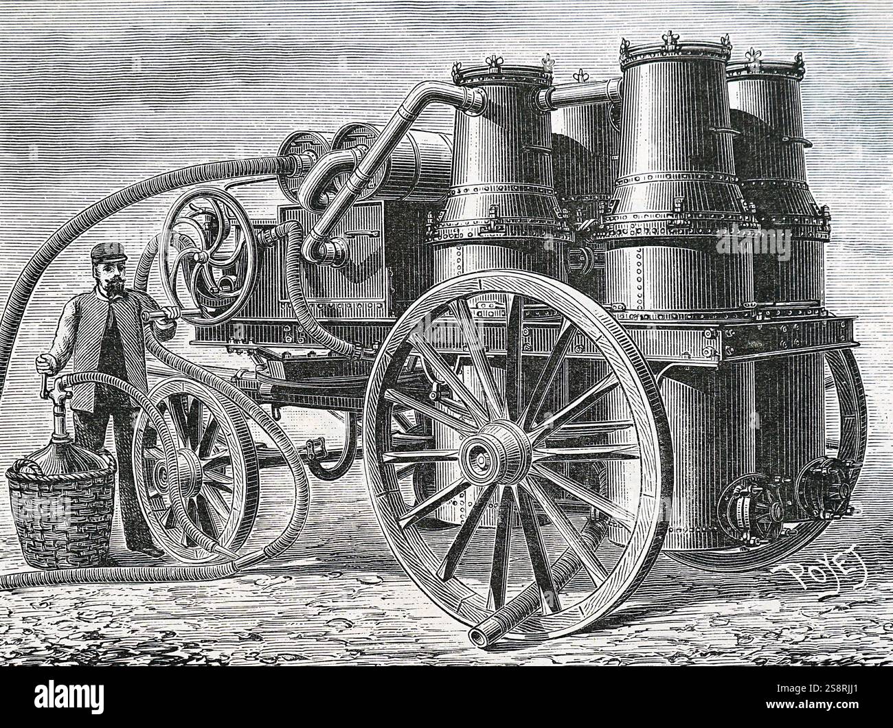 Engraving depicting a hydrogen generating machine used in the inflating ...