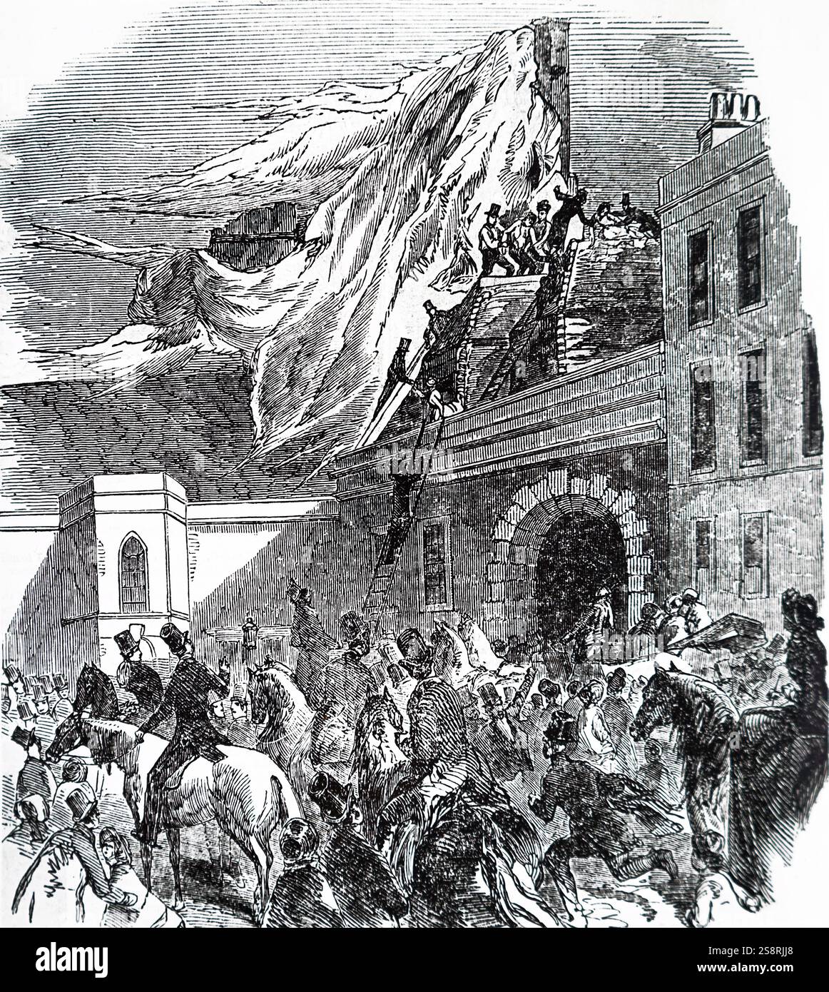 Engraving depicting the accidental crashing of Mrs Graham's balloon ...