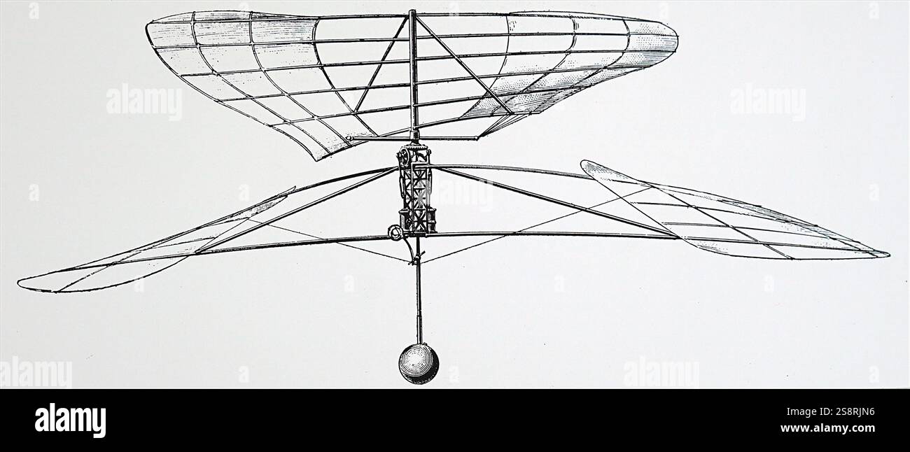 Engraving depicting a helicopter design by Enrico Forlanini (1848-1930 ...