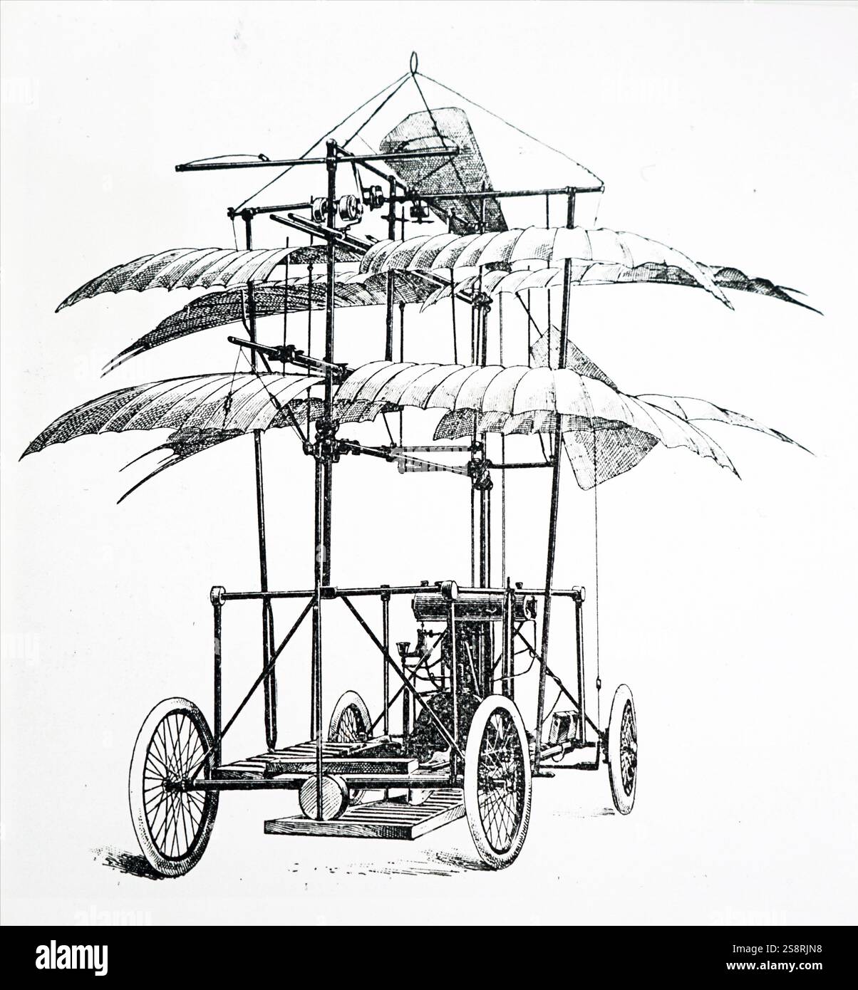 Engraving depicting a flying machine designed by Firmin Bousson. Dated ...