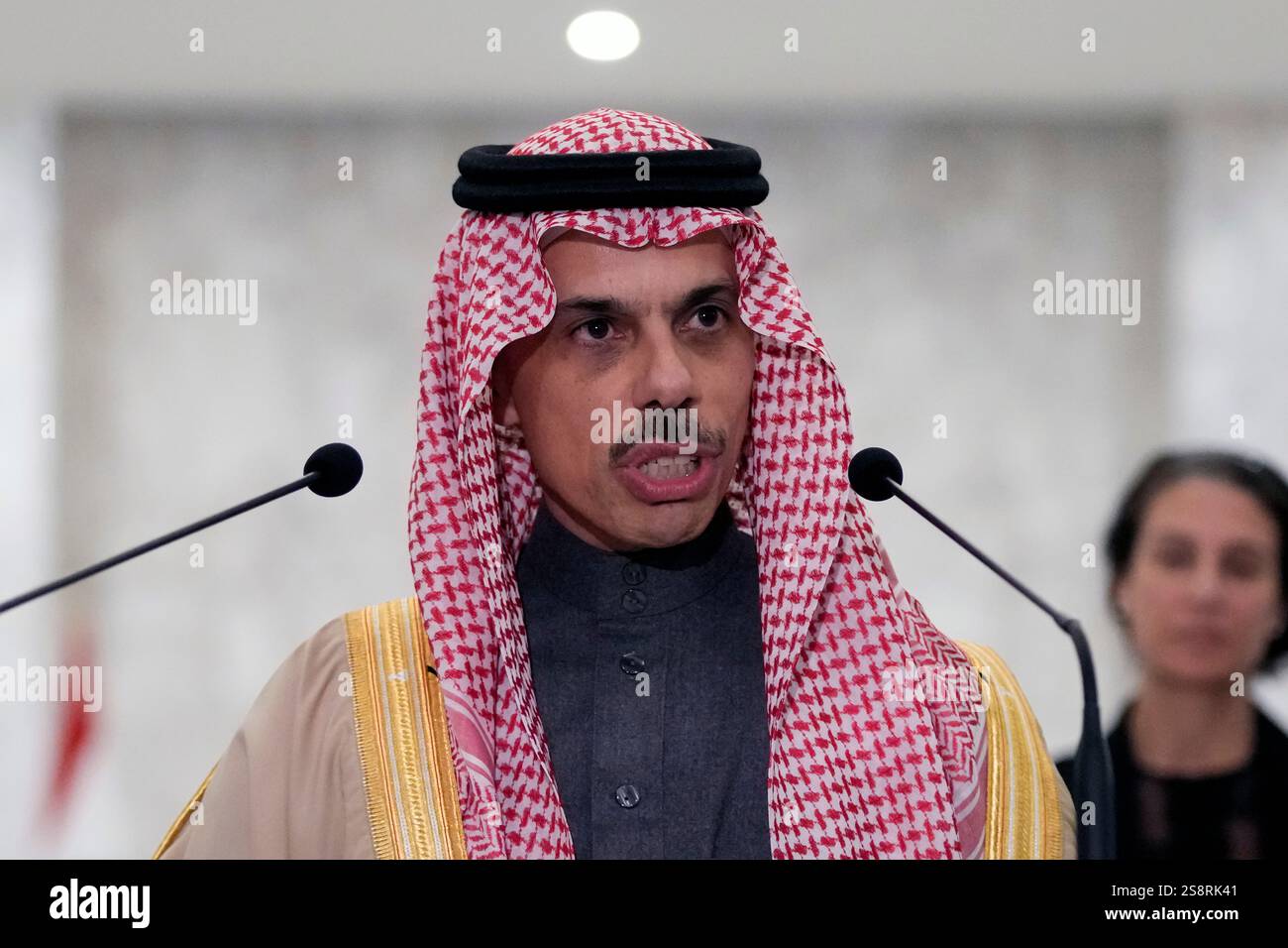 Saudi Arabia's Foreign Minister Prince Faisal bin Farhan al-Saud gives ...