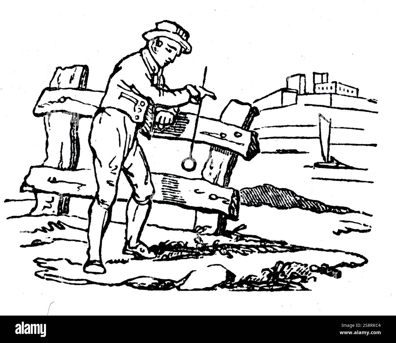 Engraving depicting a man fascinated by the properties of the pendulum ...