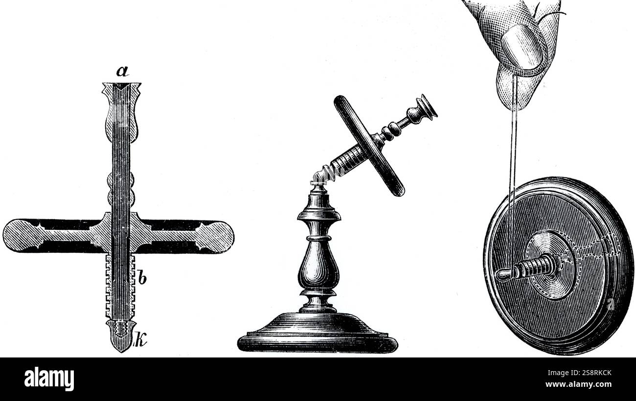 Engraving depicting a gyroscope, a device consisting of a wheel or disc ...
