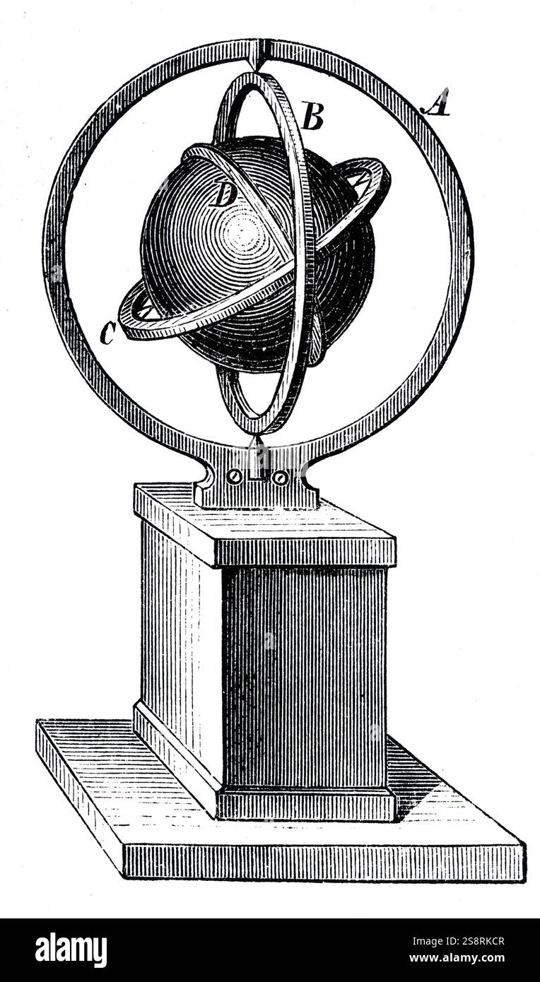 Engraving depicting a gyroscope, a device consisting of a wheel or disc ...