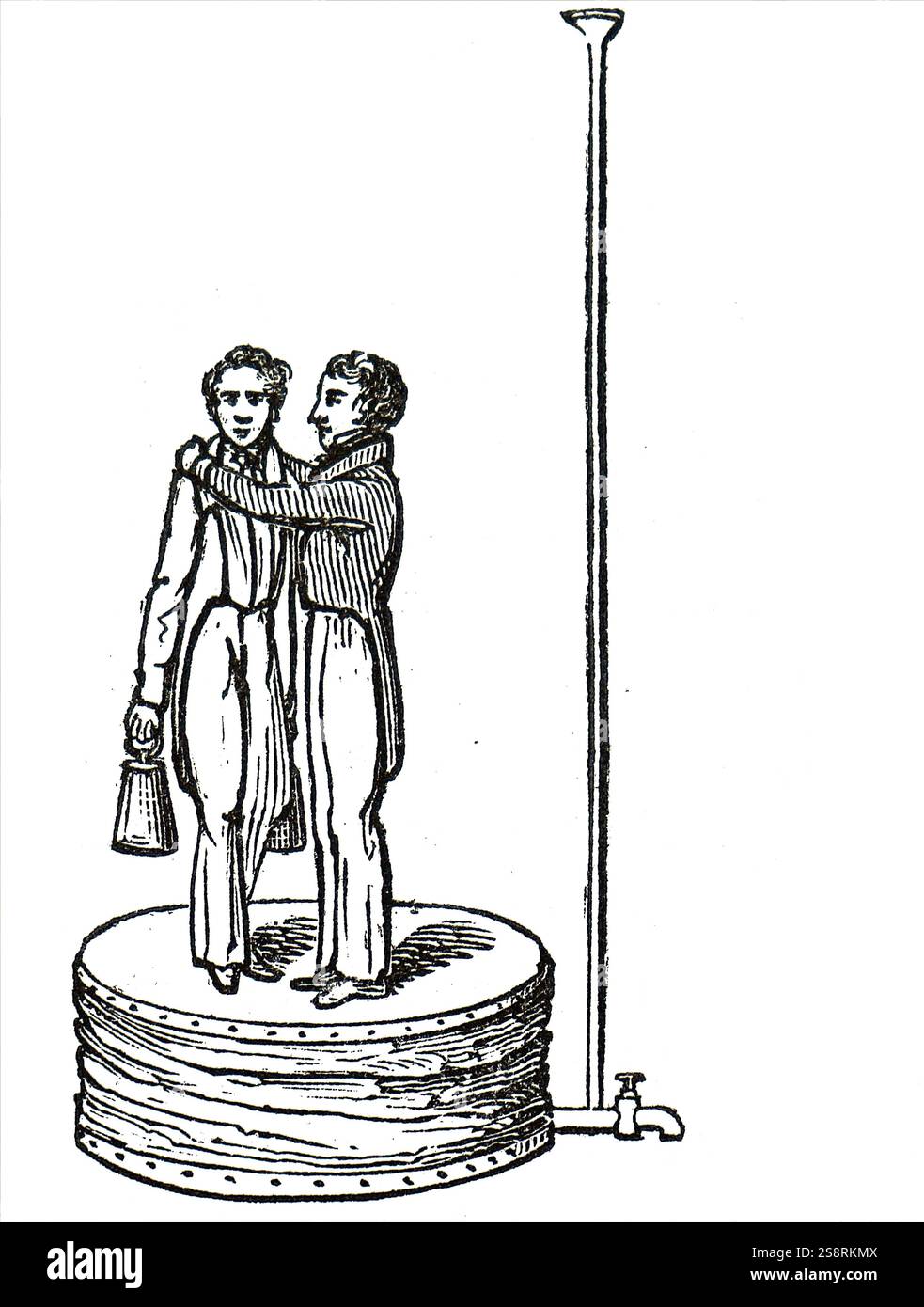 Engraving depicting a hydrostatic bellows (Paradoxical Instrument). The ...