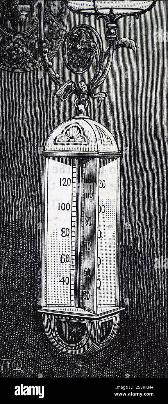 Engraving depicting thermometer design which could hung from a light ...