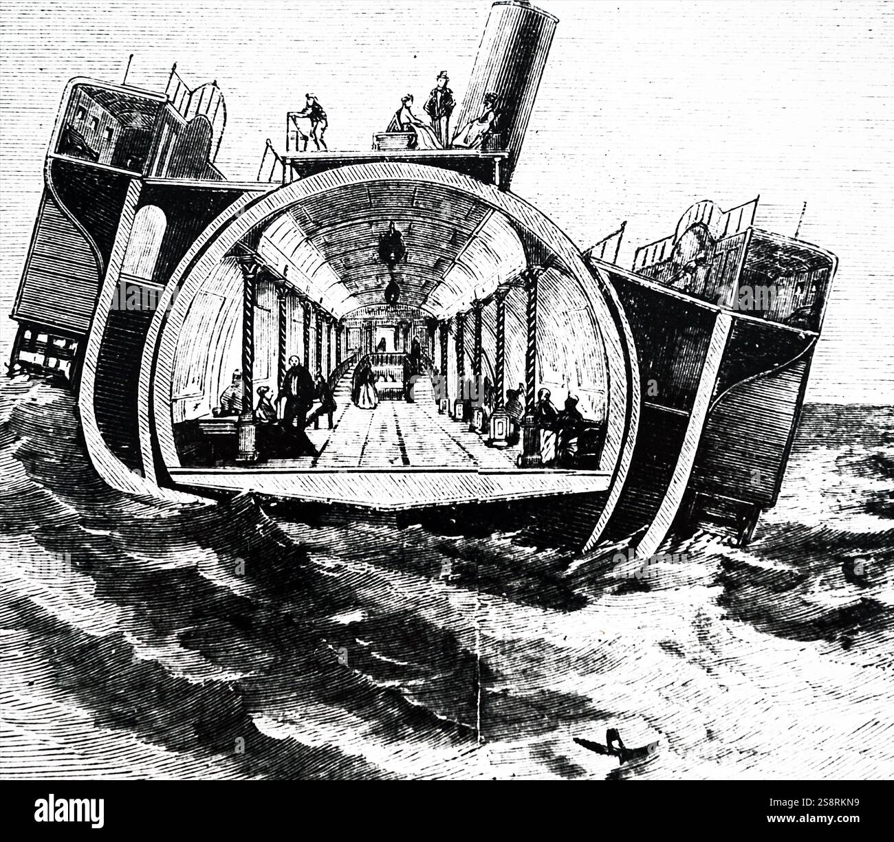 Engraving depicting a swinging saloon for a passenger steamer designed ...
