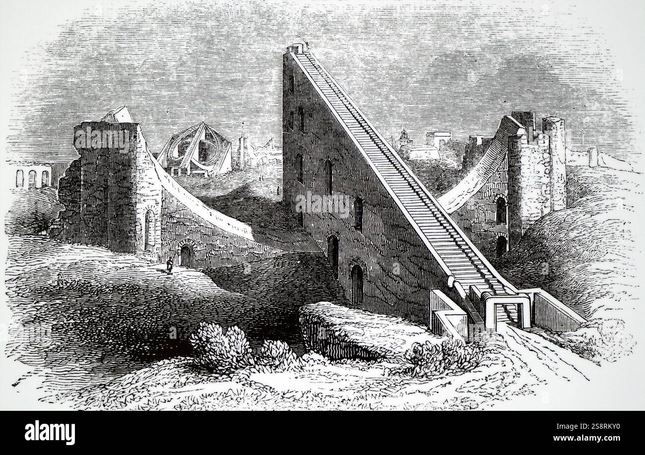 Engraving depicting Jai Singh II's observatory in Delhi, Indian. Jai ...