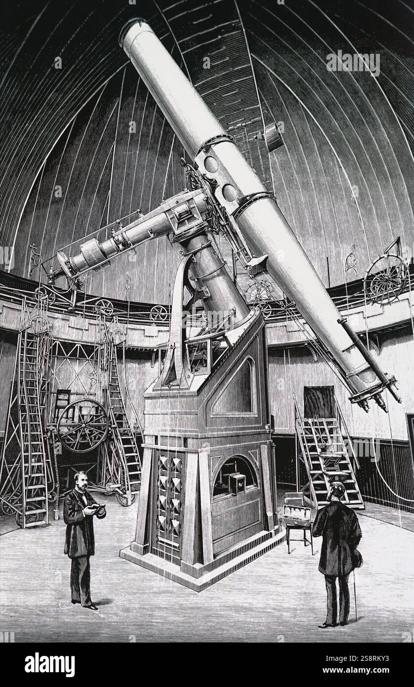 Engraving depicting the interior of the Kuffner Observatory, is one of ...