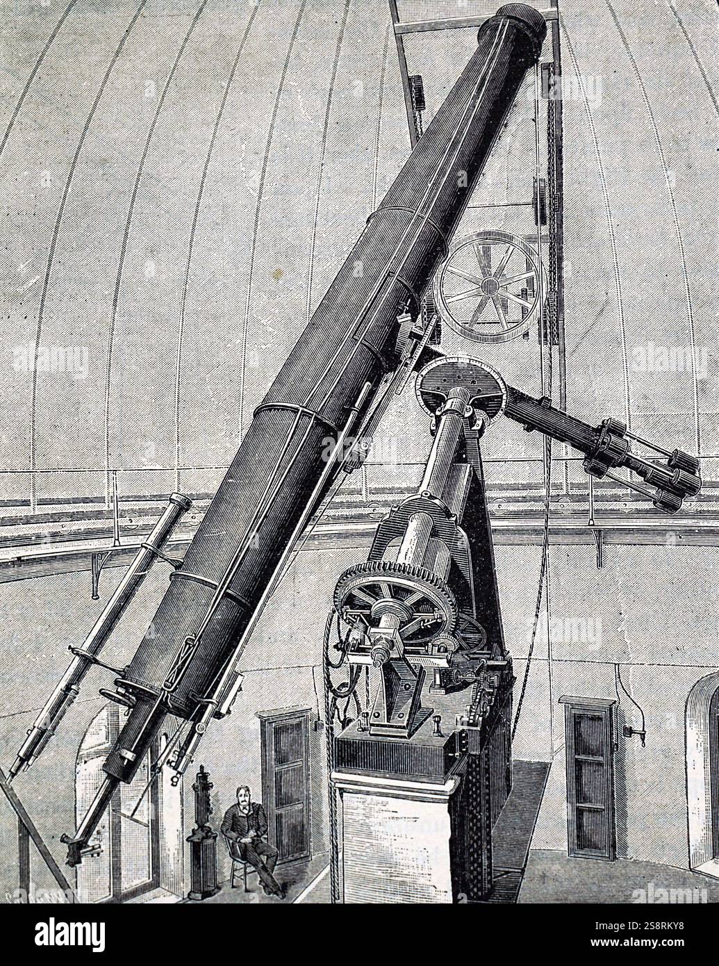 Engraving depicting a 23-inch refractor built by Alvan Clark (1804-1887 ...