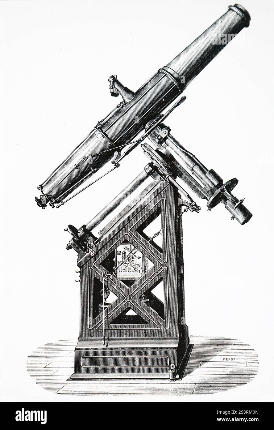 Engraving depicting refractor on a 'German' equatorial mounting. Dated ...
