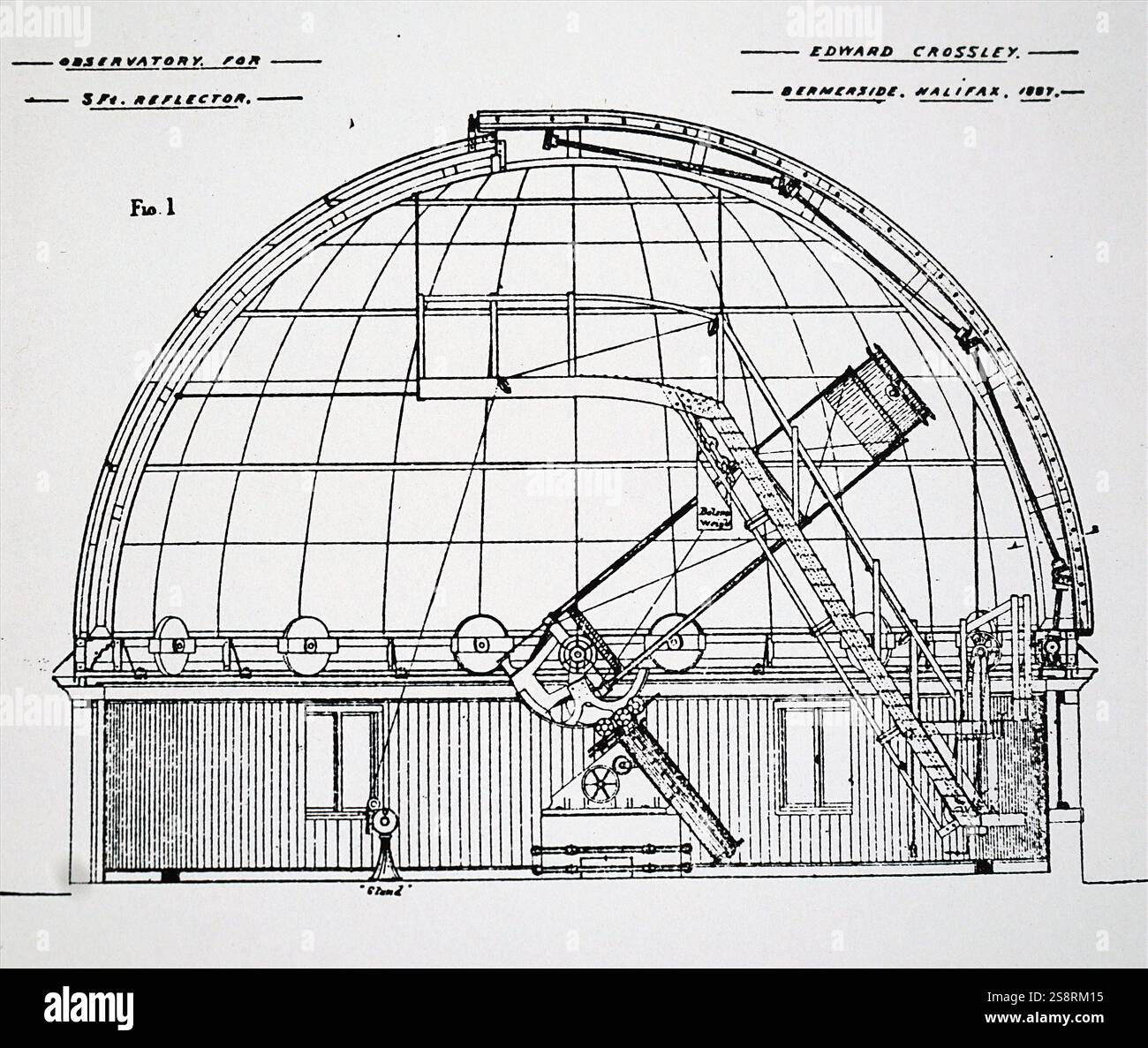 Engraving depicting the Crossley telescope, a 36-inch (910 mm ...