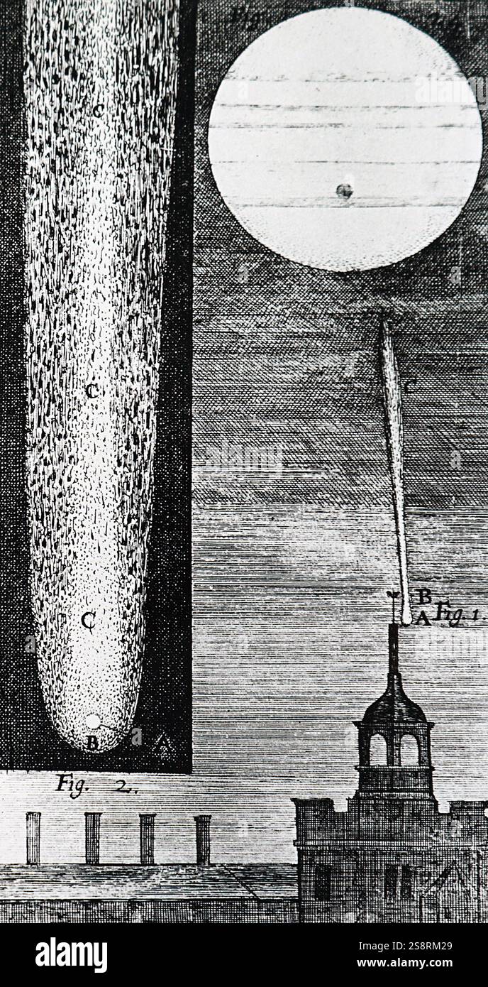Engraving depicting a comet observed by Robert Hooke. Robert Hooke ...