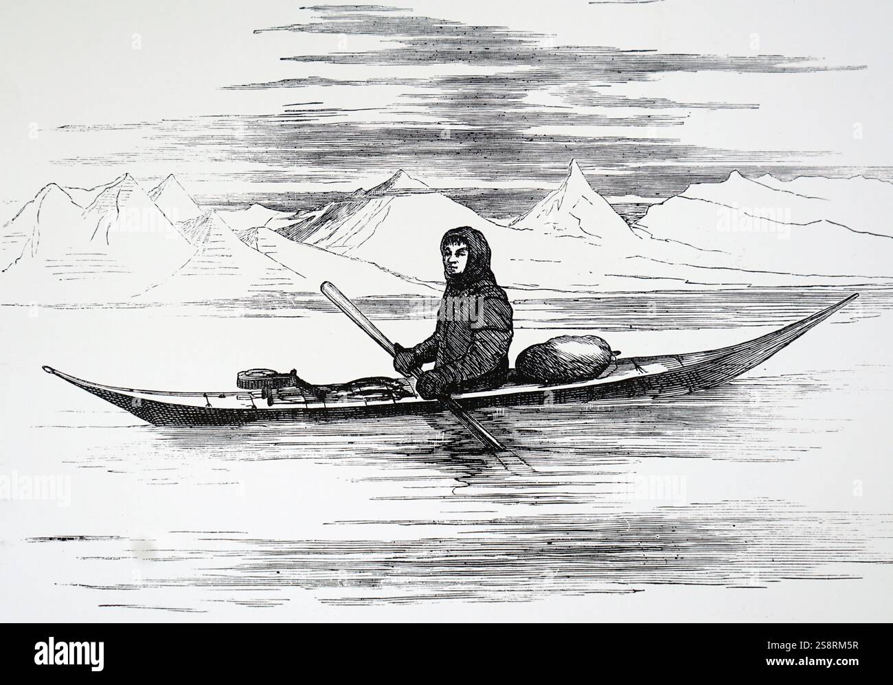 Engraving depicting a Greenlander in his Kayak. Dated 19th Century ...
