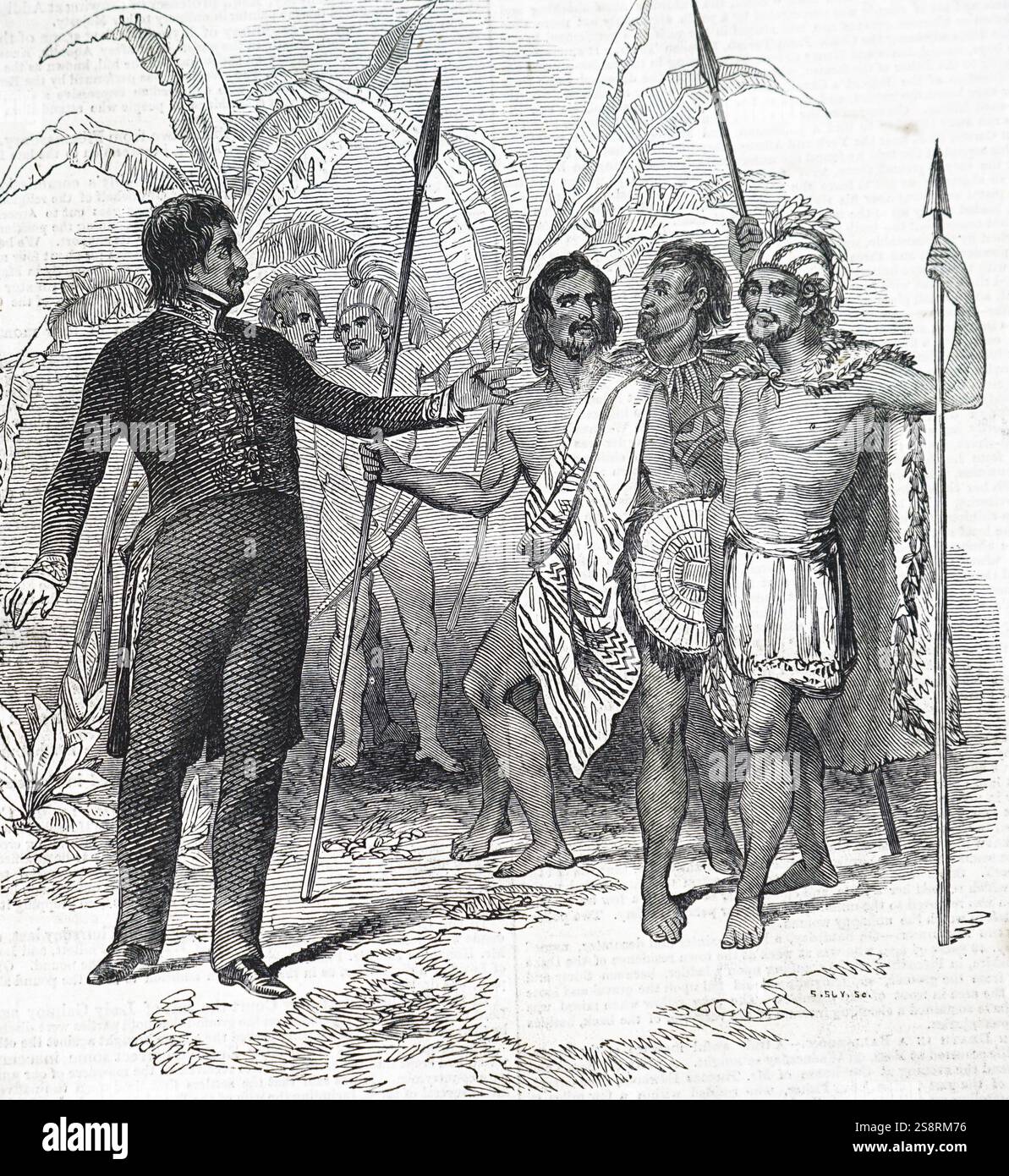 Engraving depicting Sandwich Islanders in council with their King. The ...