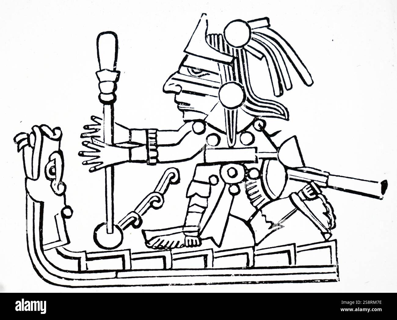 Engraving depicting Xiuhtecuhtli using a bow drill, a prehistoric form ...