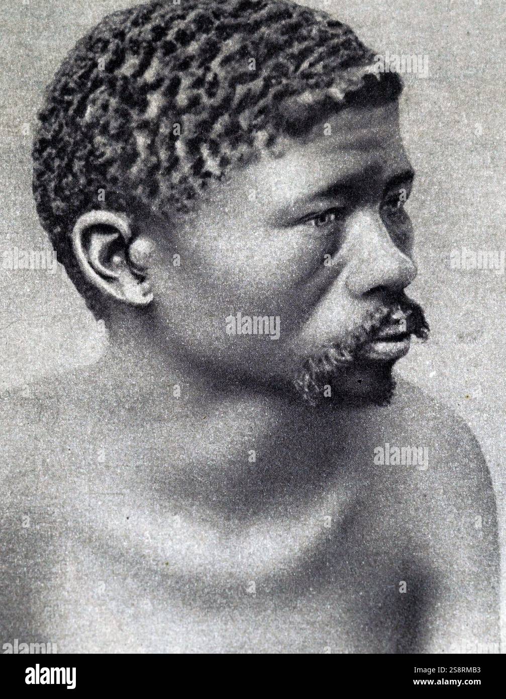 Engraving depicting a bushman of South Africa. Dated 19th Century Stock ...