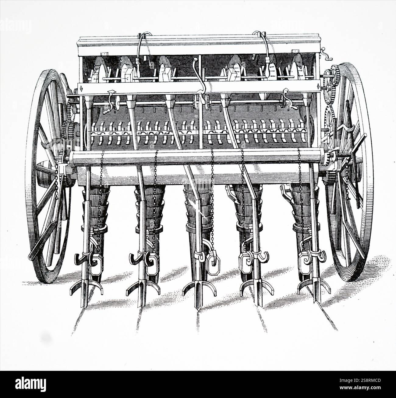 Engraving depicting Moodie's turnip drill. Dated 19th Century Stock ...