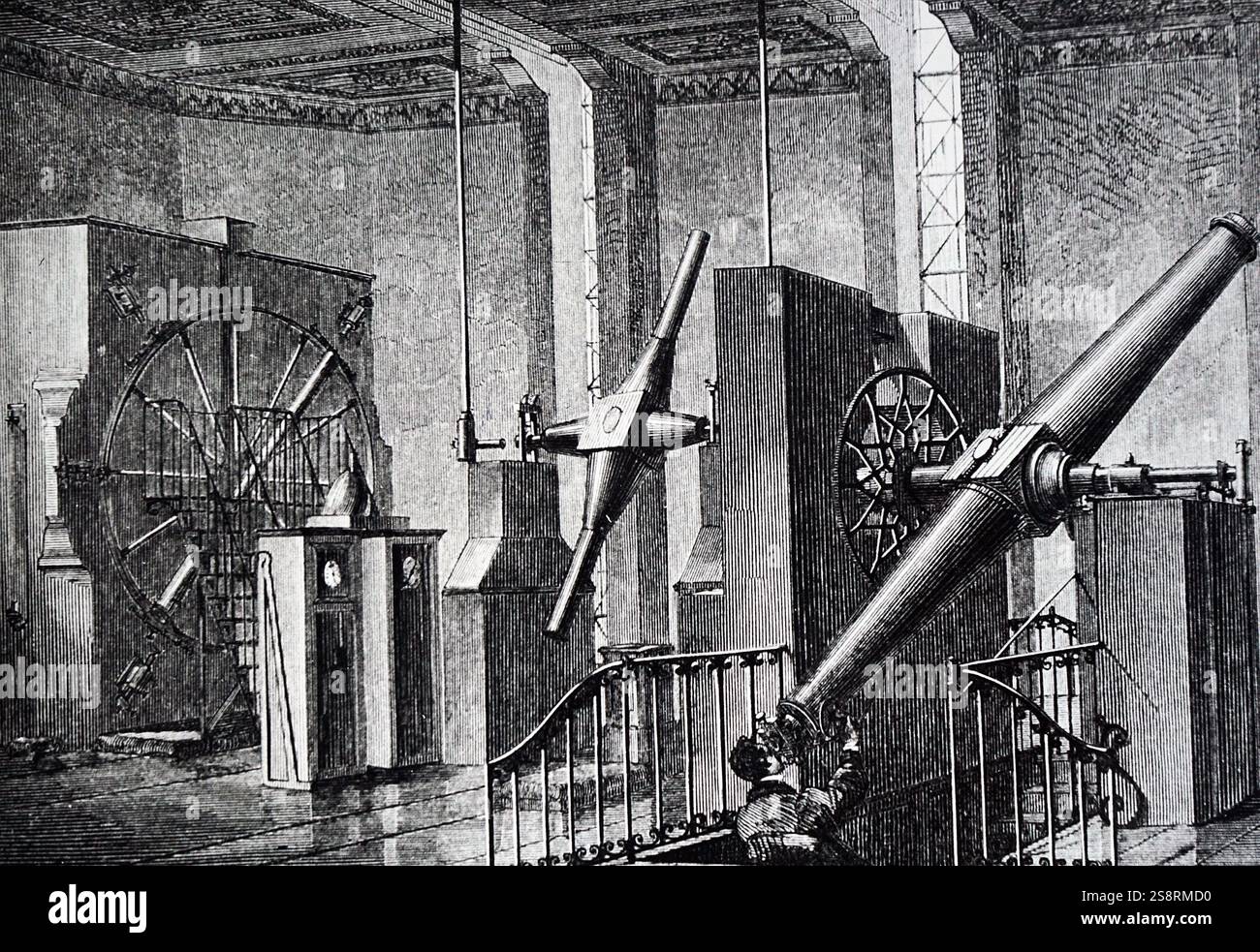 Engraving depicting a meridian circle, used to determine altitude of ...