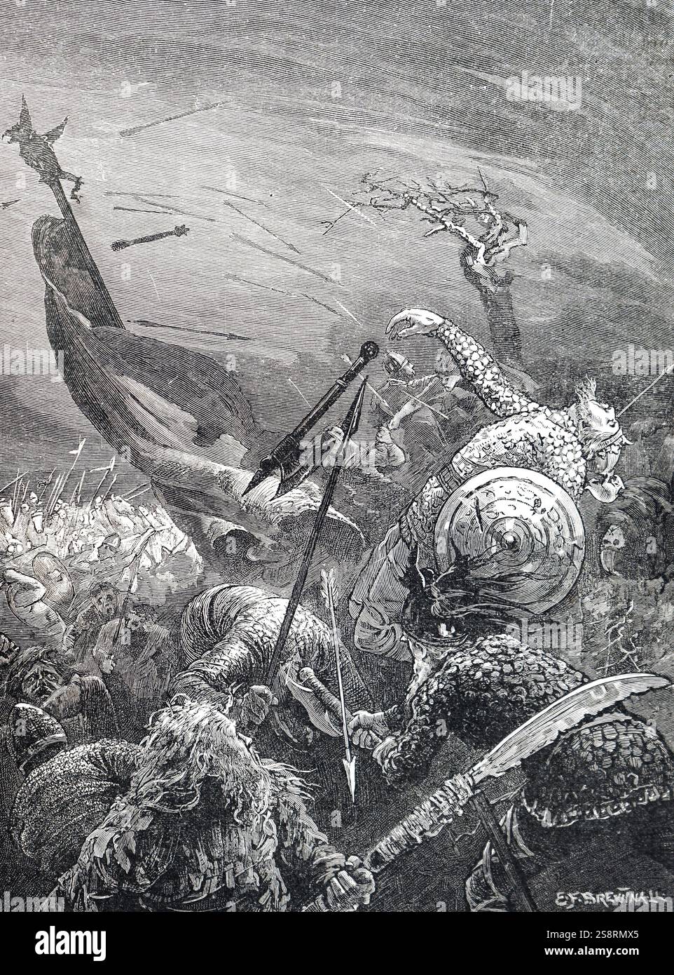 Engraving depicting the death of King Harold Godwinson at the Battle of ...