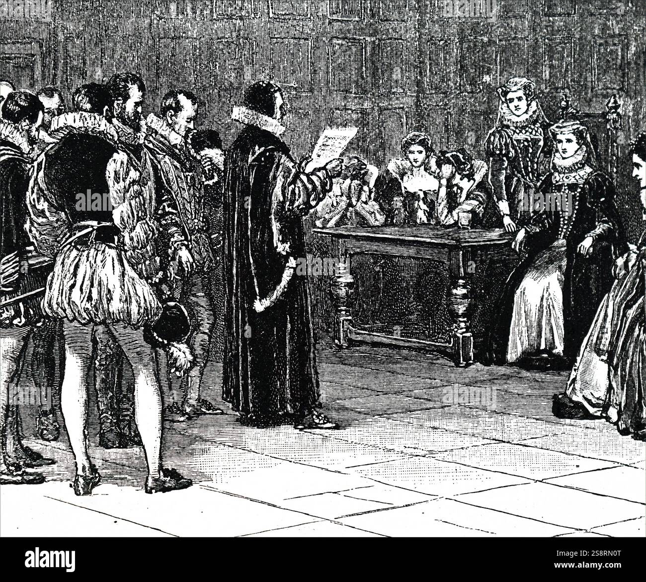 Engraving depicting Mary, Queen of Scots receiving her sentence. Mary ...