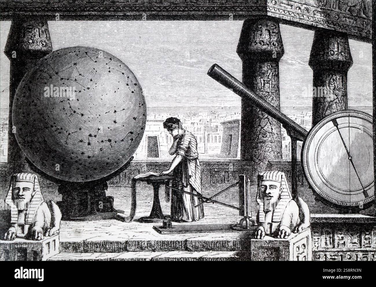Illustration depicting Ptolemy of Alexandria in his observatory ...