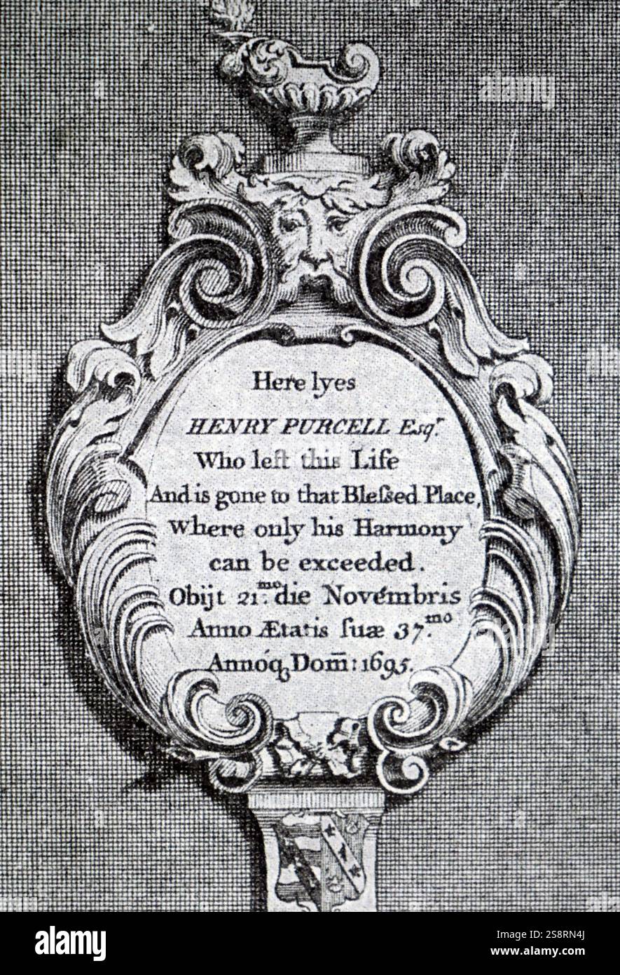 Engraving depicting the gravestone of Henry Purcell. Henry Purcell ...