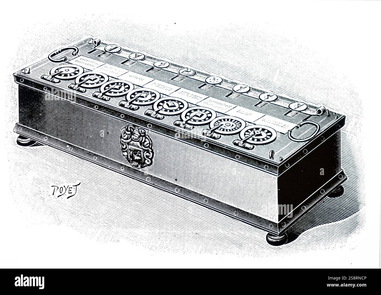 Engraving depicting an adding machine designed by Blaise Pascal. Blaise ...