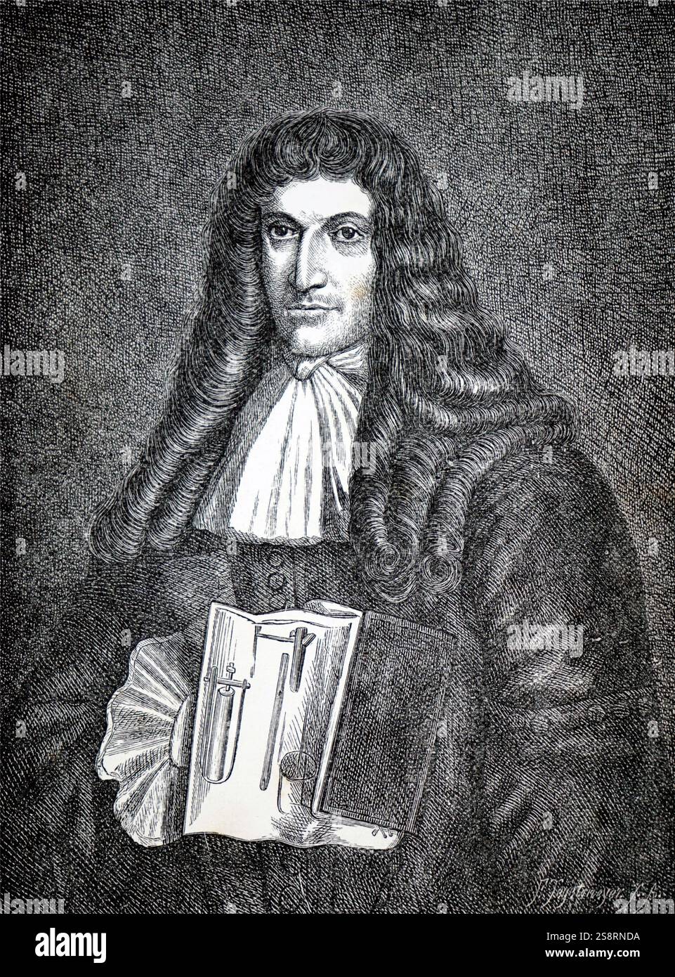 Portrait of Denis Papin (1647-1713) a French physicist, mathematician ...