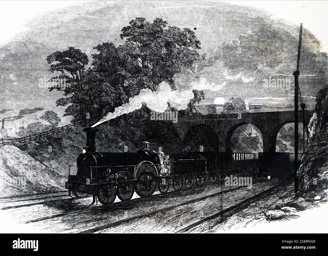 Engraving depicting a mail train on which letters were sorted while it ...