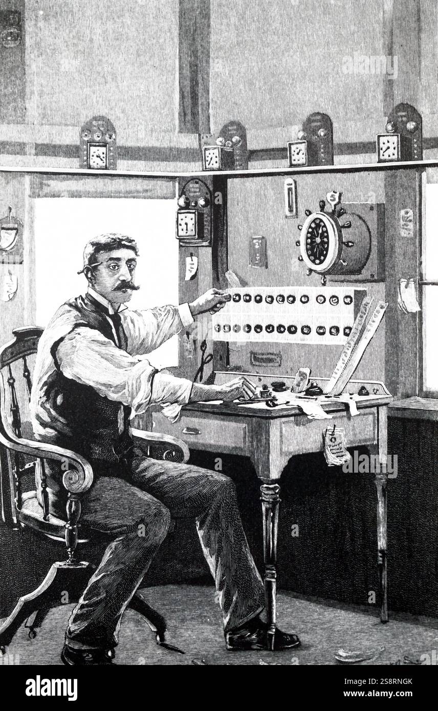 Illustration depicting a train dispatcher using a Morse key to send a ...