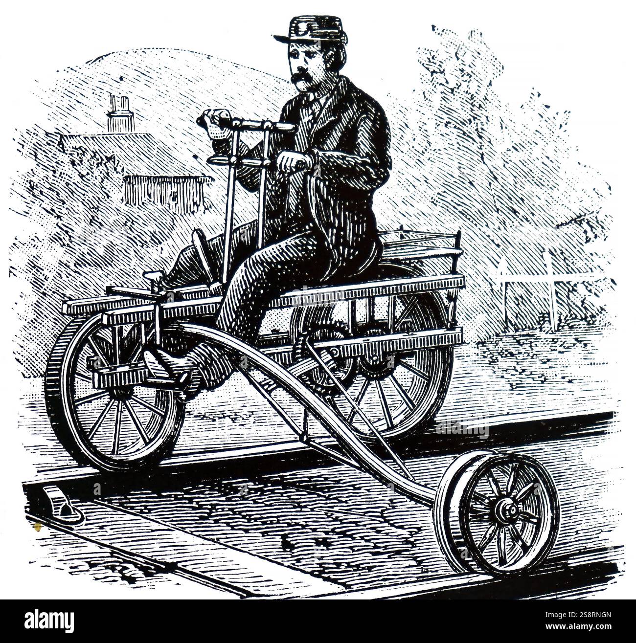 Illustration depicting a tricycle used on the railways round Lake ...