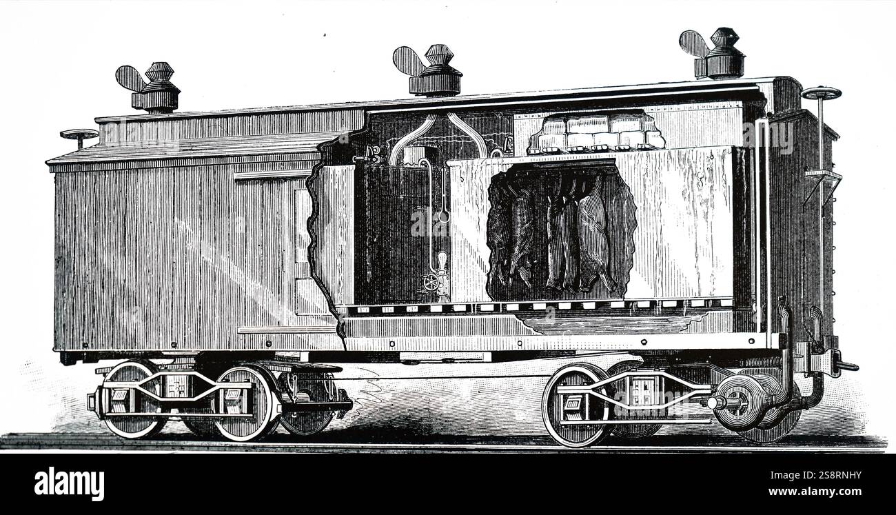 Engraving depicting a refrigerated railroad car patented by Henry ...