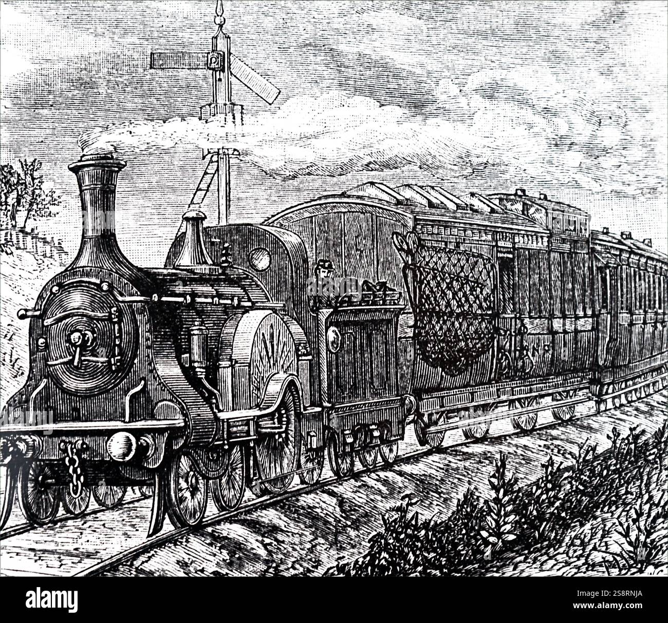 Illustration depicting a mail train on the Great Northern Line. Dated ...