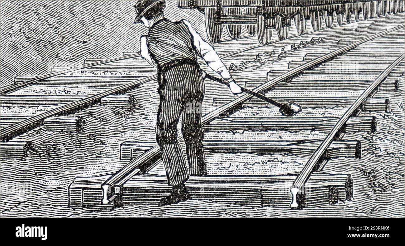 Illustration depicting the placement of railway sleepers. The sleepers ...