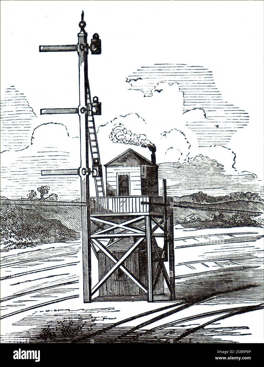 Illustration depicting a typical signal box. Dated 19th century Stock ...
