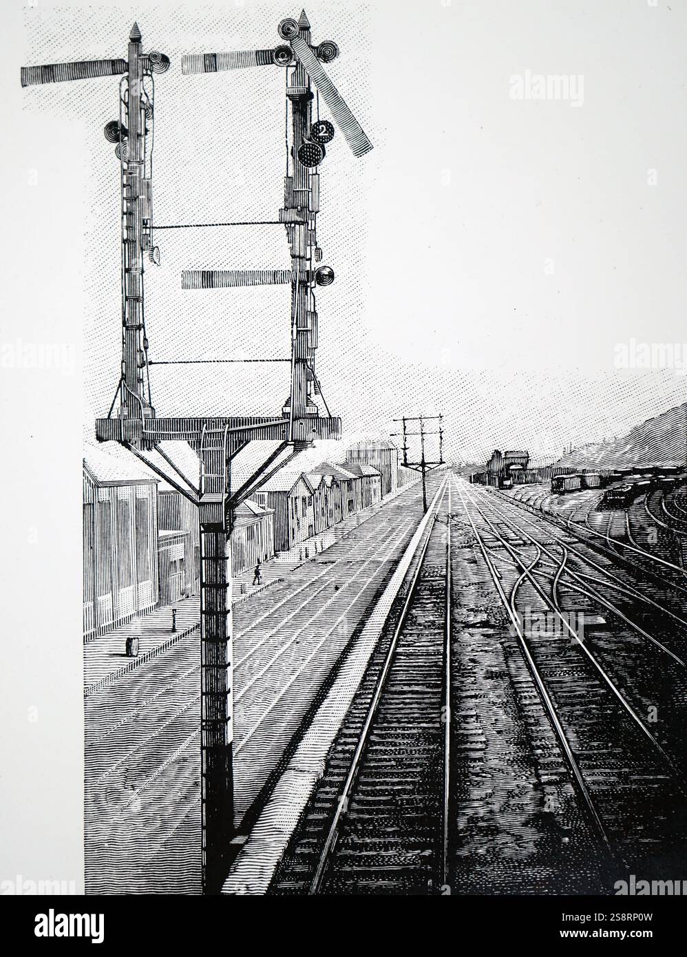 Illustration depicting a Semaphore Signal on an American railroad. One ...